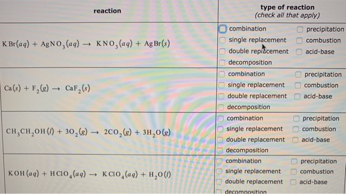 Solved reaction K Br(aq) + AgNO, (aq) → KNO3(aq) + Ag Br(s) | Chegg.com