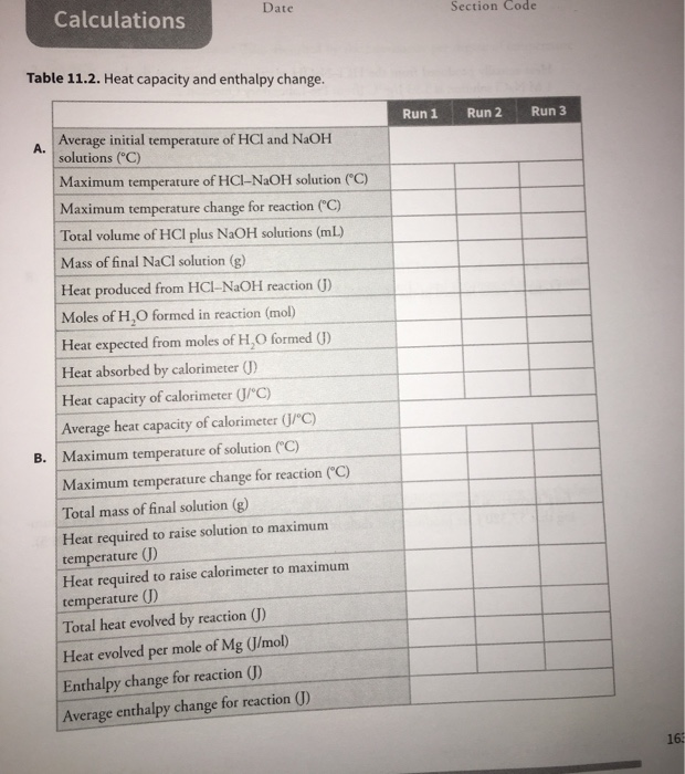 Solved Date Section Code Data Sheet Table 11.1. | Chegg.com