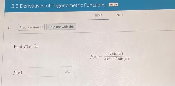 Solved Find f′(x) for f(x)=4x2+2sin(x)2sin(x) f′(x)=Find | Chegg.com