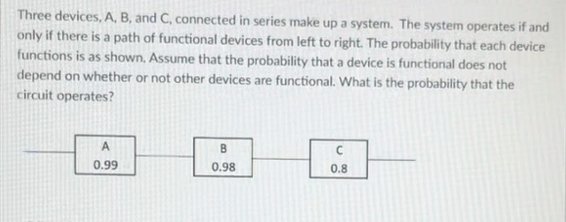 Three devices, A, ﻿B, ﻿and C, ﻿connected in series | Chegg.com