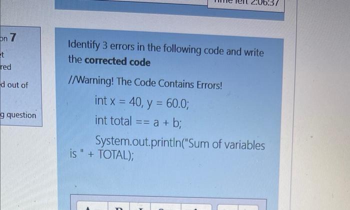 Solved on 7 at red d out of Identify 3 errors in the | Chegg.com