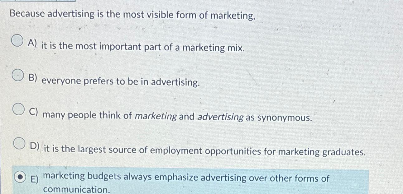 Solved JUST NEED THE ANSWER!!!Because advertising is the | Chegg.com