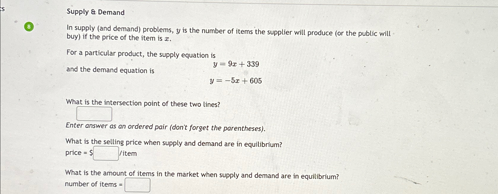 Solved Supply & Demand8. ﻿In supply (and demand) ﻿problems, | Chegg.com