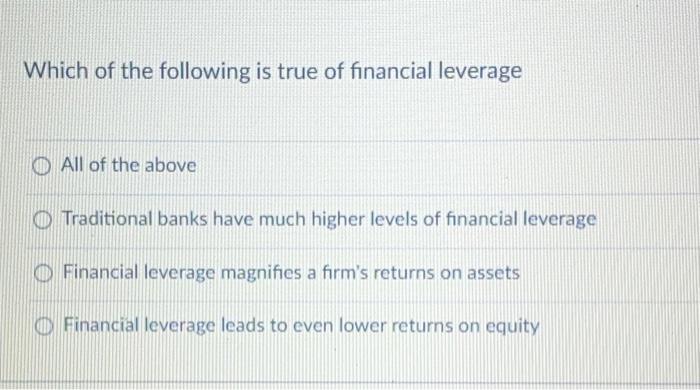 Solved Which of the following is true of financial leverage | Chegg.com