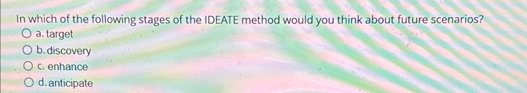 Solved In which of the following stages of the IDEATE method | Chegg.com