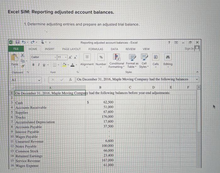 Solved Excel SIM: Reporting adjusted account balances. 1. | Chegg.com