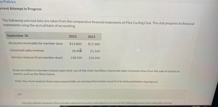 Solved w Policies rrent Attempt in Progress The following | Chegg.com