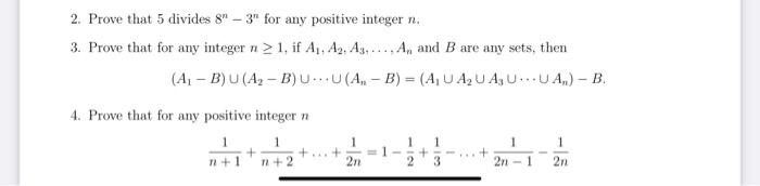 2. Prove that 5 divides 8n−3n for any positive | Chegg.com