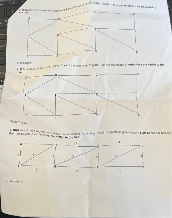 Solved 3. (12p) Find a Breadth-First Spanning Tree of Me | Chegg.com