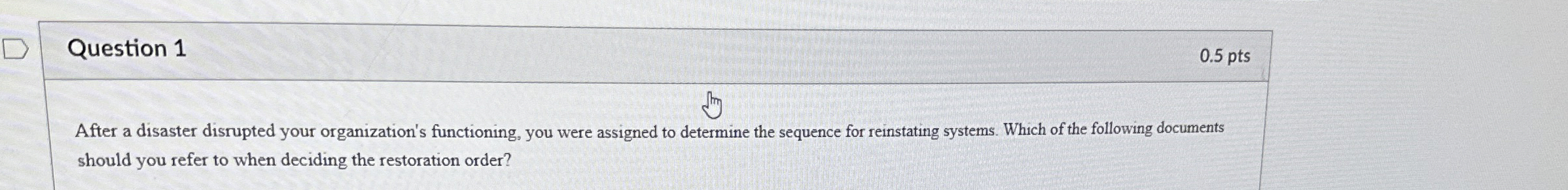 Solved Question 10.5 ﻿ptsAfter a disaster disrupted your | Chegg.com