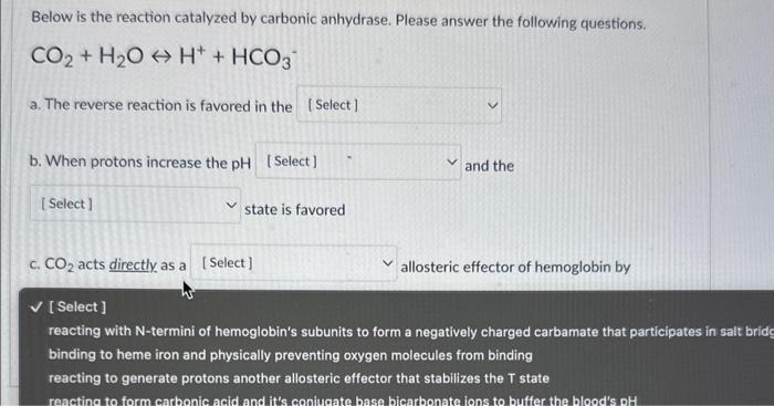 Solved Below is the reaction catalyzed by carbonic | Chegg.com