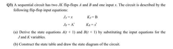 Solved 3) A sequential circuit has two JK flip-flops A and B | Chegg.com