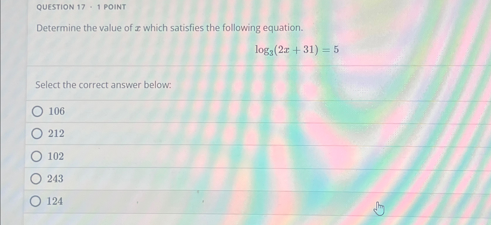 Solved QUESTION 17 - 1 ﻿POINTDetermine the value of x ﻿which | Chegg.com