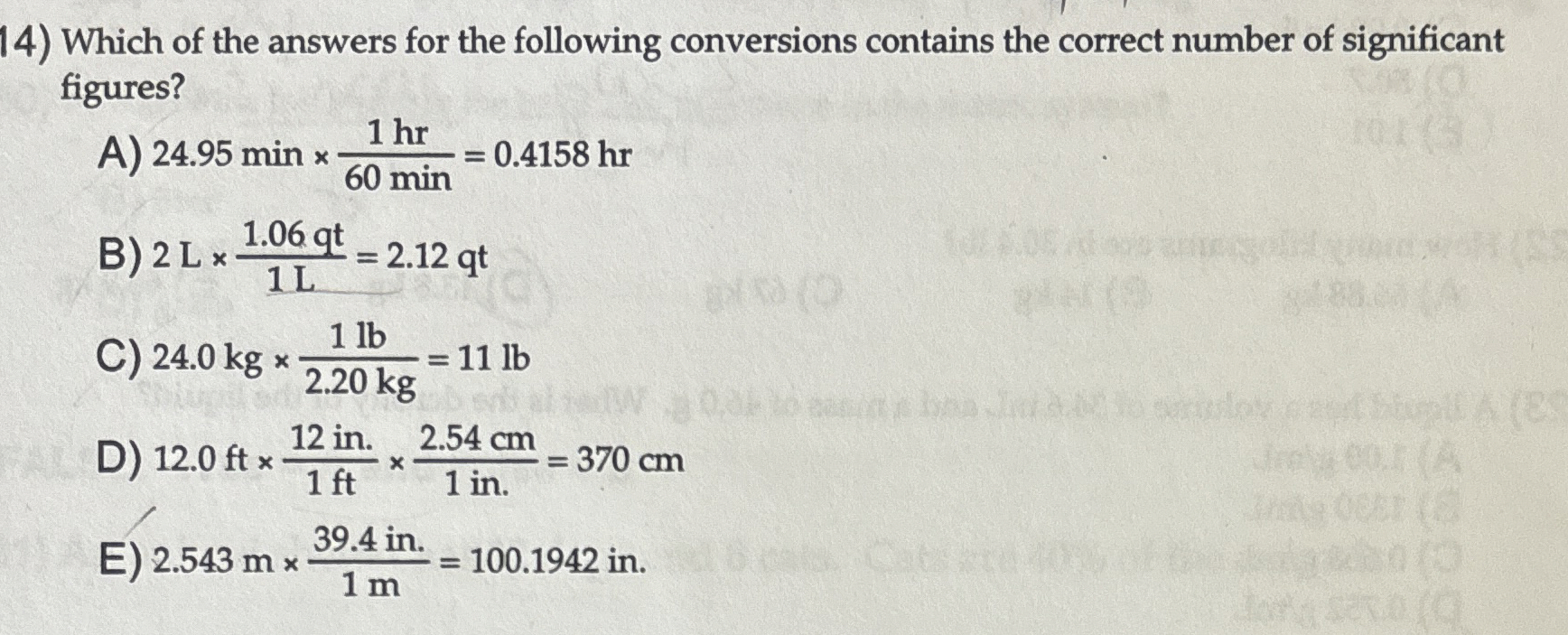 Solved Which of the answers for the following conversions | Chegg.com