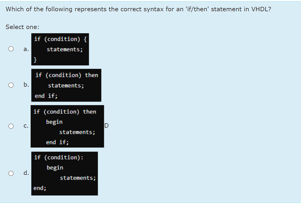 Solved Which of the following represents the correct syntax | Chegg.com