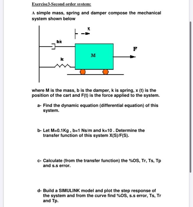Solved Exercise 3-Second order system: A simple mass, spring | Chegg.com