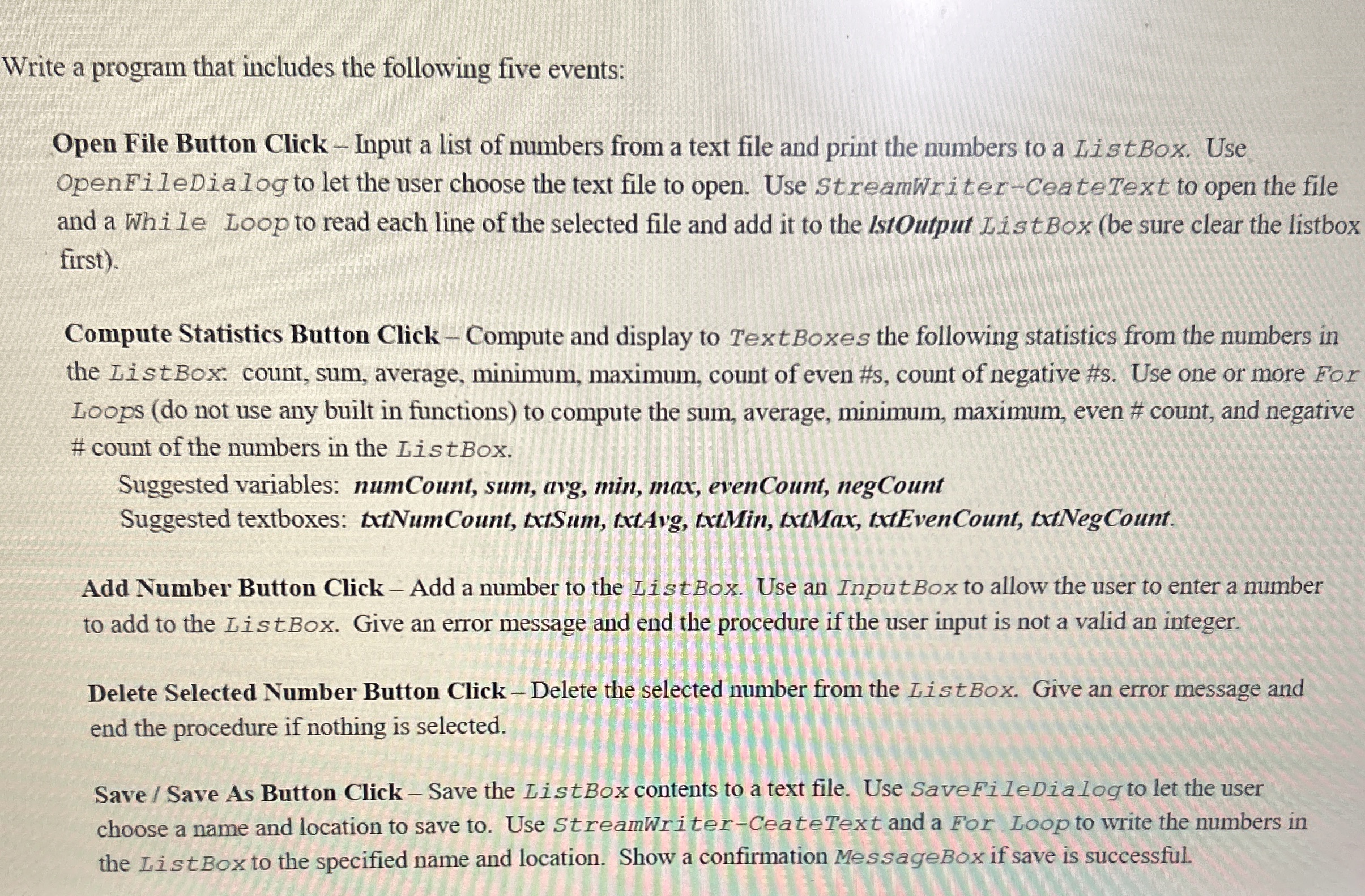 Solved Write a program that includes the following five | Chegg.com