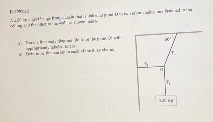Solved Problem 1 A 220 kg object hangs from a chain that is | Chegg.com