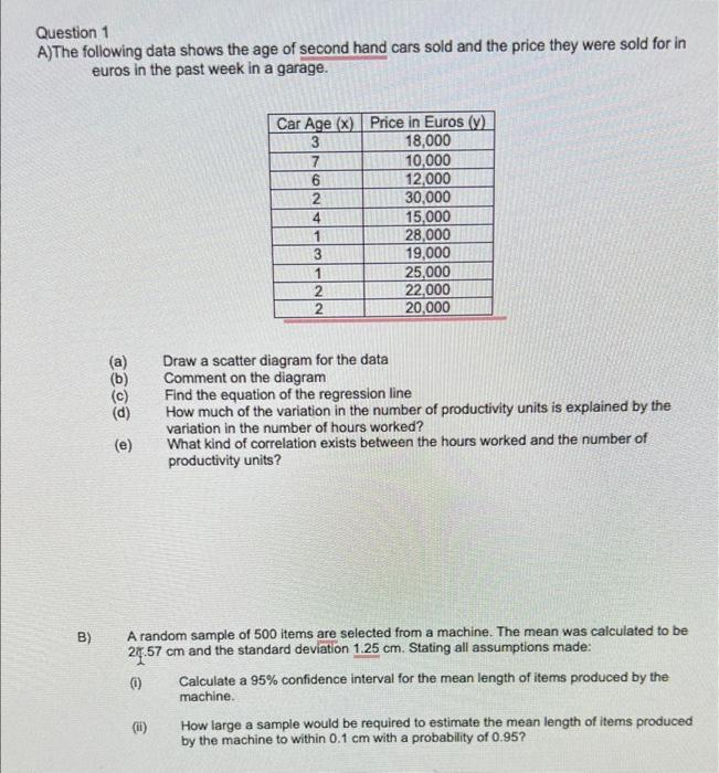 Solved Question 1 A)The following data shows the age of | Chegg.com