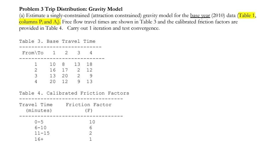 Problem 3 Trip Distribution: Gravity Model (a) | Chegg.com