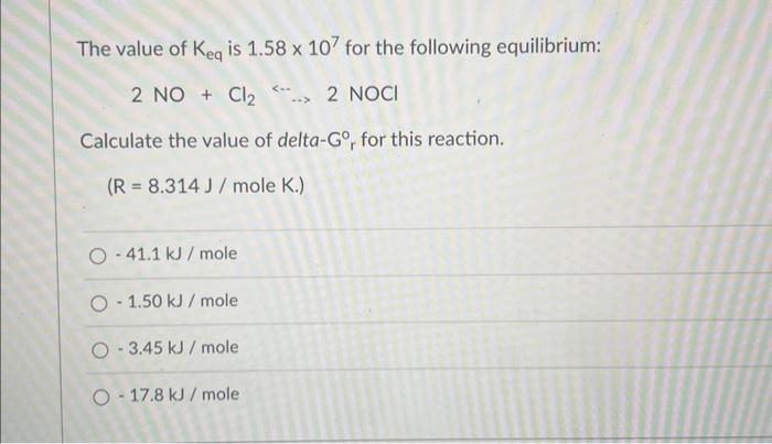 Solved The value of Keq is 1.58×107 for the following | Chegg.com