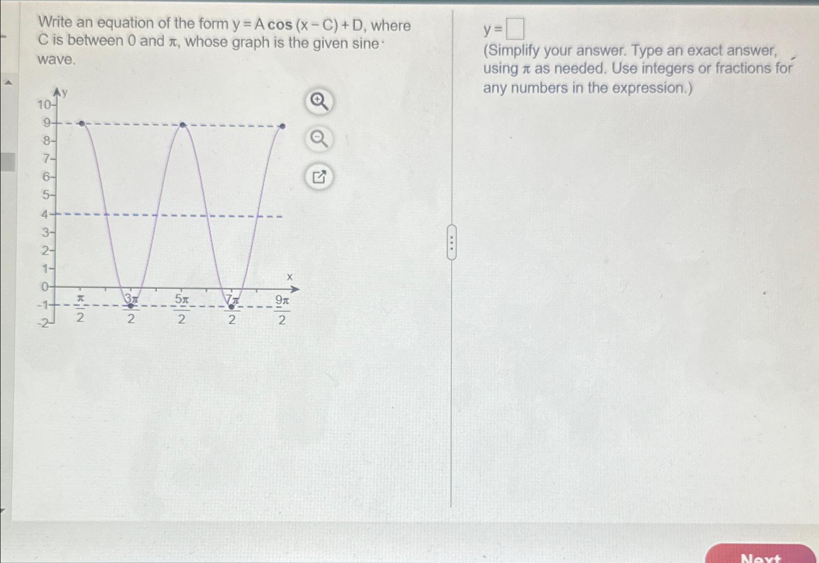 Solved Write an equation of the form y=Acos(x-C)+D, ﻿where C | Chegg.com