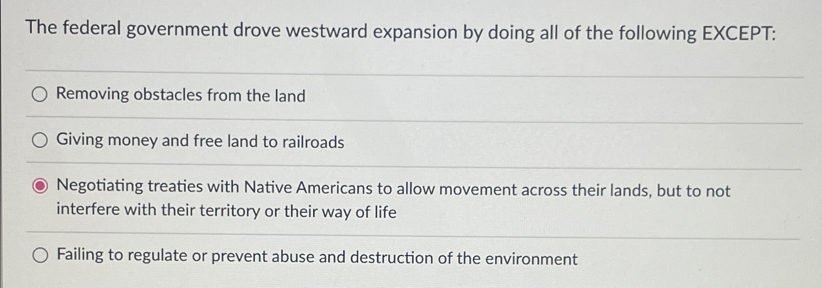 Solved The federal government drove westward expansion by | Chegg.com