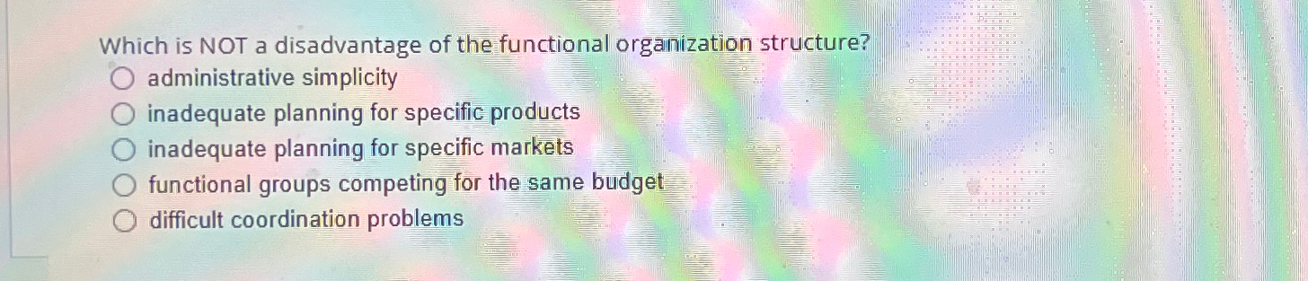 Solved Which is NOT a disadvantage of the functional | Chegg.com