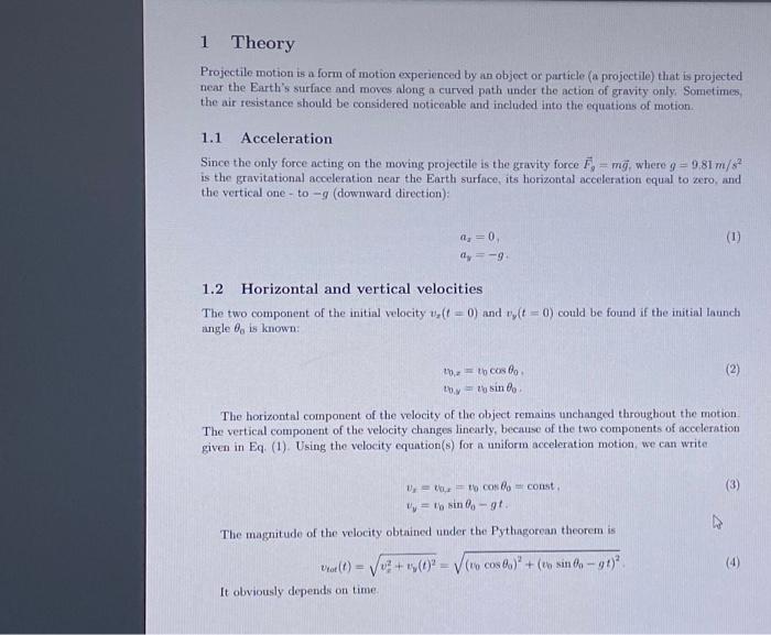 Theory Projectile motion is a form of motion | Chegg.com