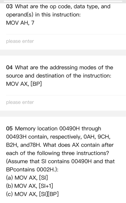 03 What are the op code, data type, and operand(s) in | Chegg.com