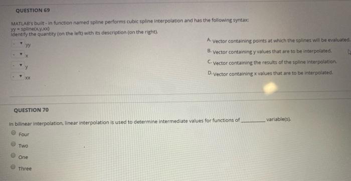 Solved QUESTION 69 MATLAB's built-in function named spline | Chegg.com