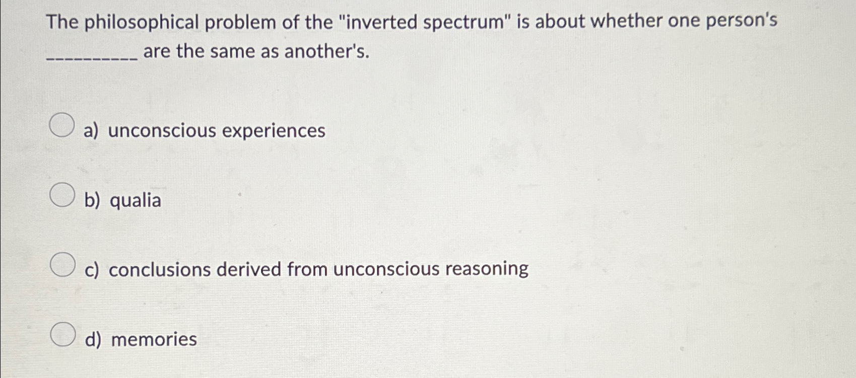 Solved The philosophical problem of the "inverted spectrum" | Chegg.com