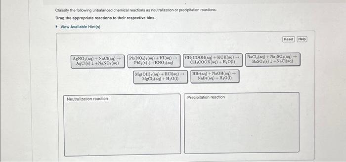 Solved Classify the following unbalanced chemical reactions | Chegg.com