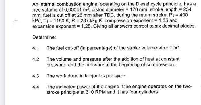 Solved An internal combustion engine, operating on the | Chegg.com