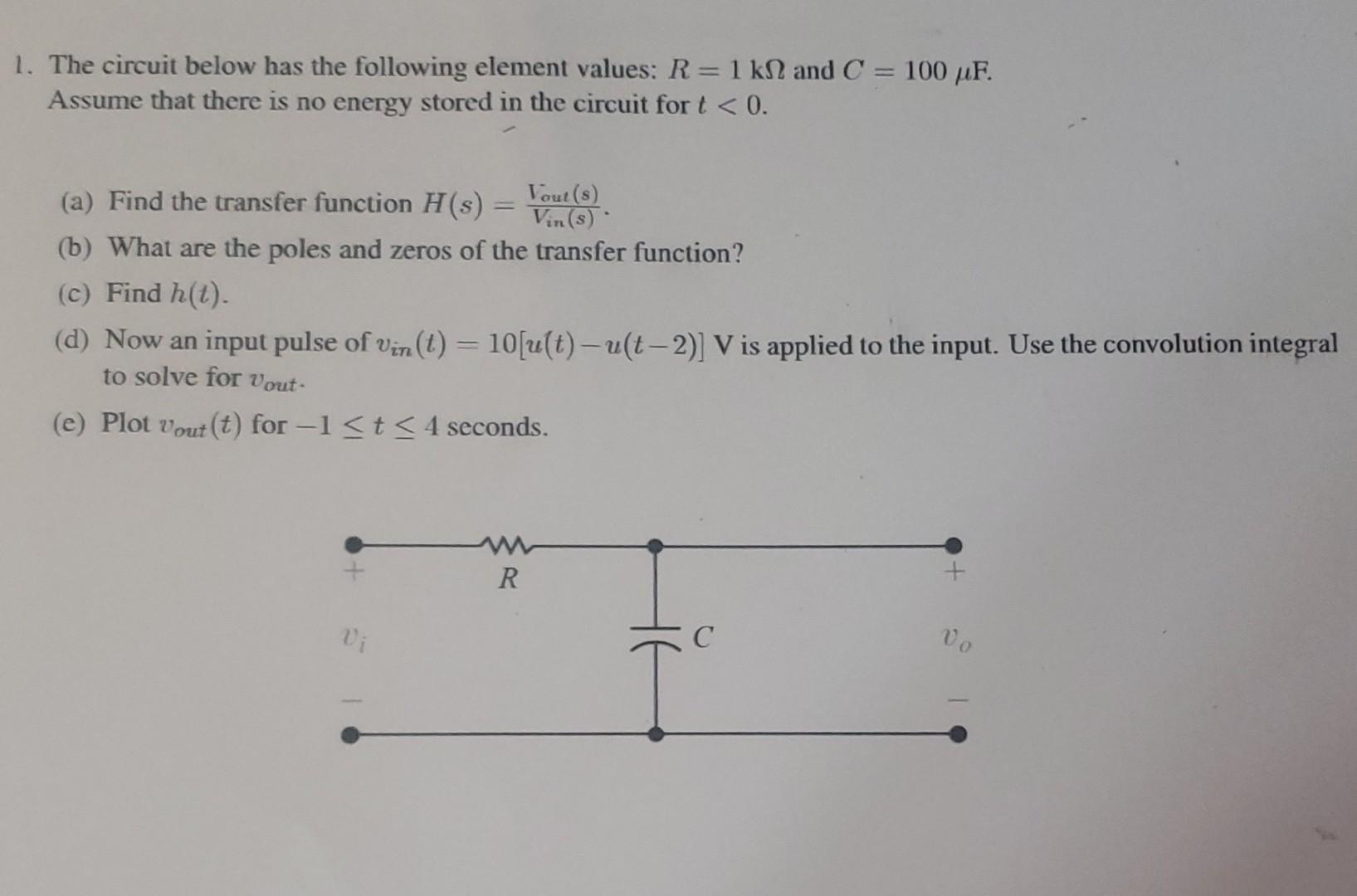 Solved The circuit below has the following element values: R | Chegg.com