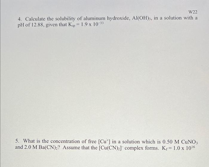 Solved W22 4. Calculate the solubility of aluminum | Chegg.com