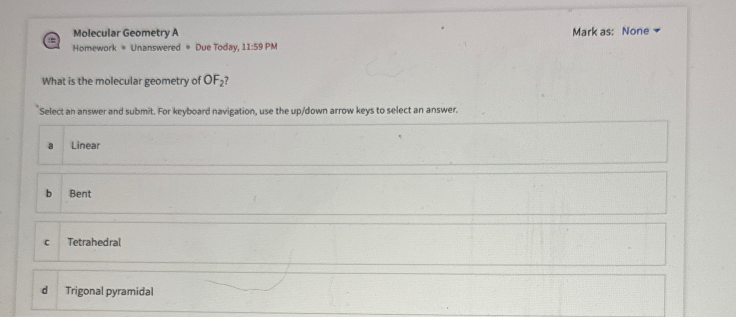 Solved Molecular Geometry AMark as: None -Homework * | Chegg.com