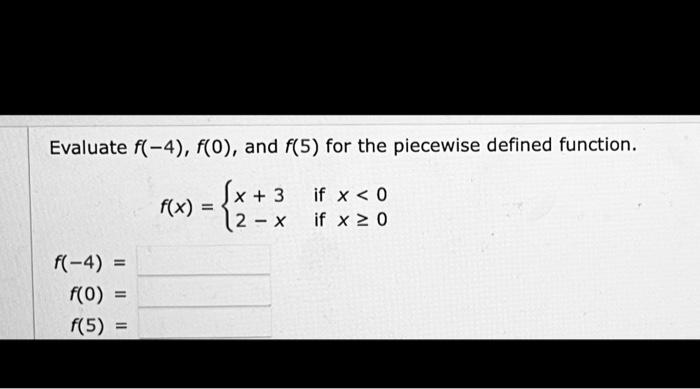 Solved Evaluate f(−4),f(0), and f(5) for the piecewise | Chegg.com