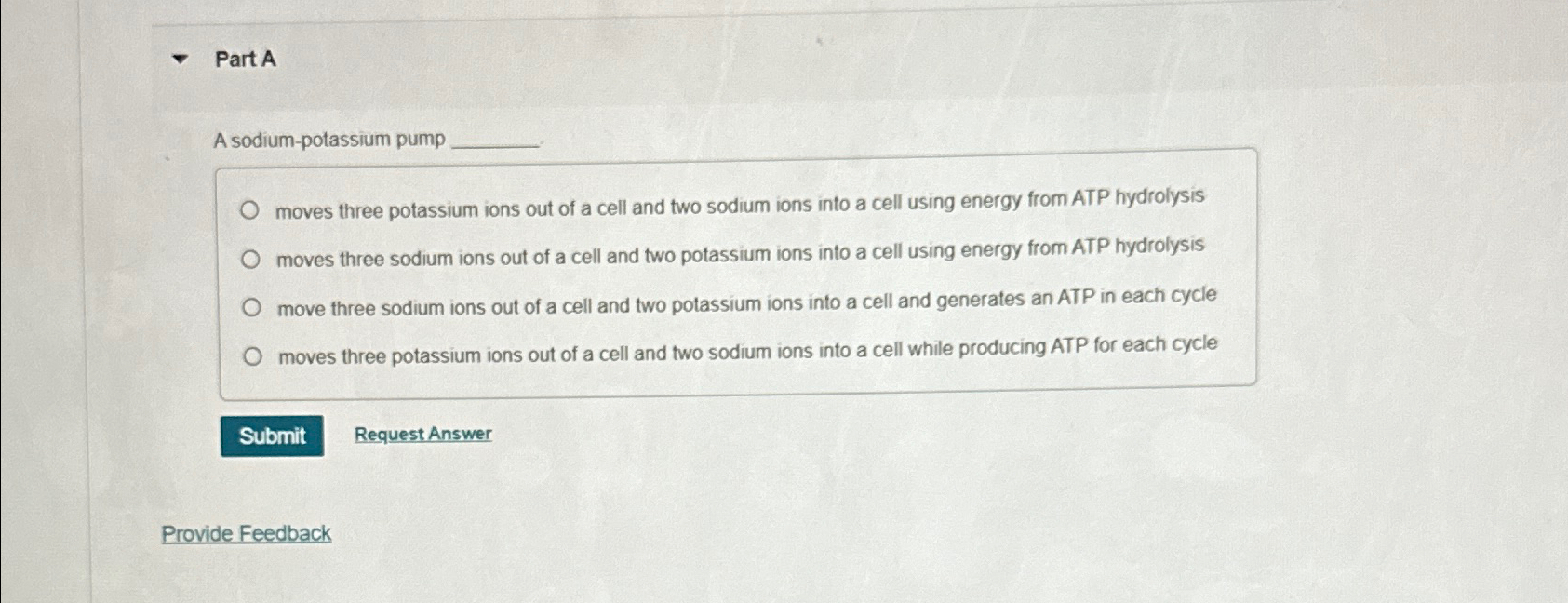 Solved Part AA sodium-potassium pumpmoves three potassium | Chegg.com