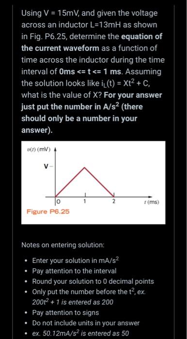 Solved Using V=15mV, and given the voltage across an | Chegg.com