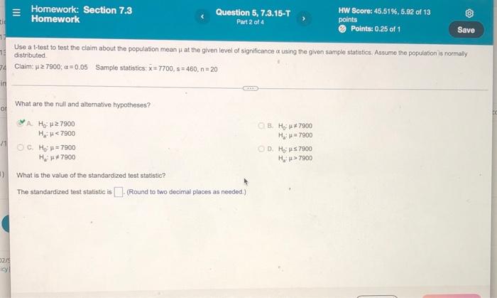 Solved Homework Section 7 3 Homework Question 5 7 3 15 T