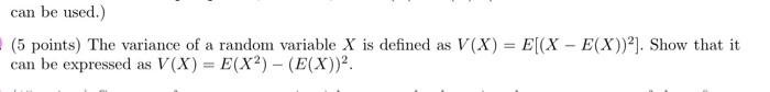 Solved (5 points) The variance of a random variable X is | Chegg.com
