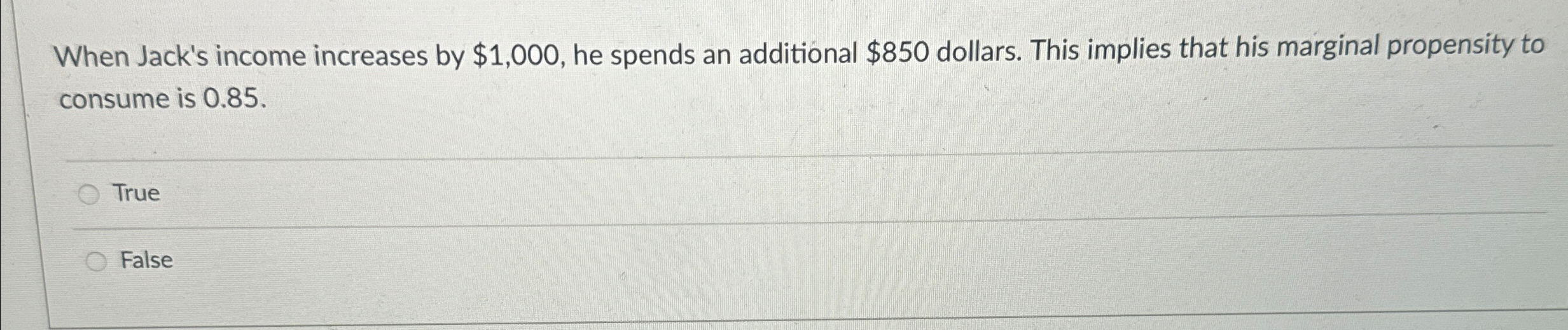 Solved When Jack's income increases by $1,000, ﻿he spends an | Chegg.com