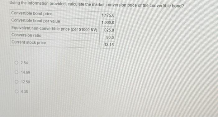 Solved Using the information provided, calculate the market | Chegg.com