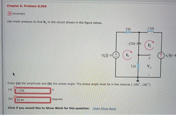 Solved Chapter 8, Problem 8.062 x Incorrect. Using nodal | Chegg.com