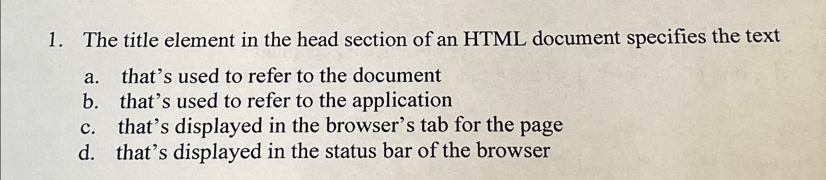 Solved The title element in the head section of an HTML | Chegg.com