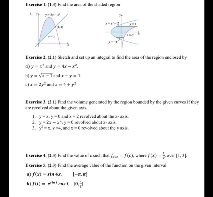 Solved Exercise 1. (1.3) Find the area of the shaded region | Chegg.com