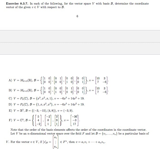 Solved Exercise 8.3.7. In each of the following, for the | Chegg.com