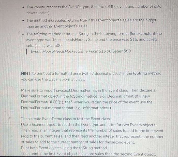 Solved Create a Class called Event using the UML diagram | Chegg.com