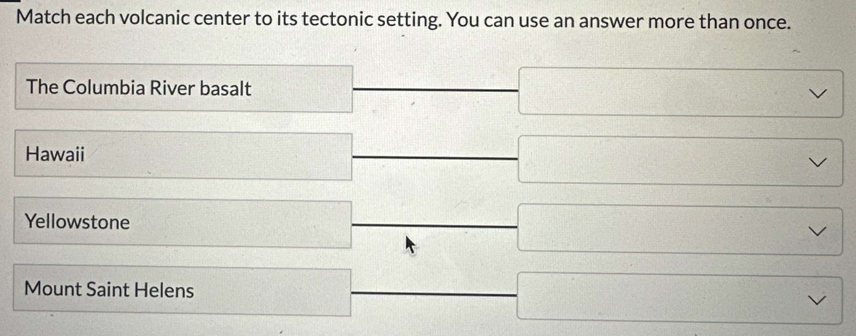Solved Match each volcanic center to its tectonic setting. | Chegg.com